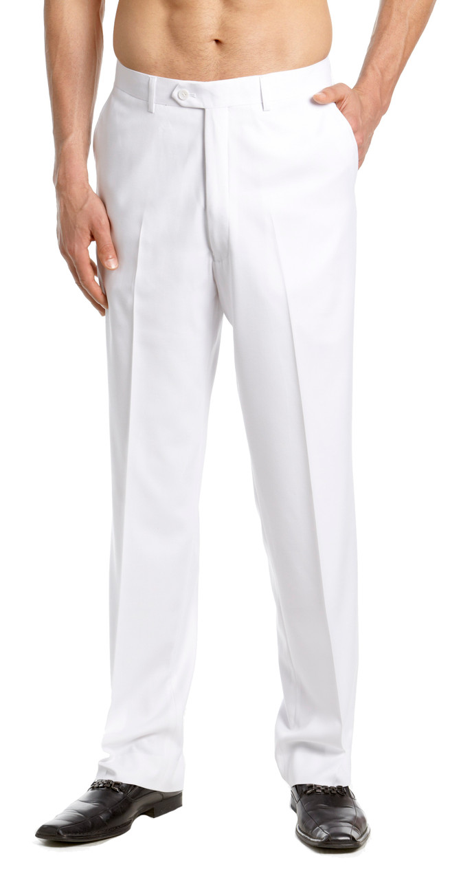 CONCITOR Men's TUXEDO Pants Tux Flat Front RED Satin Band Solid WHITE ...