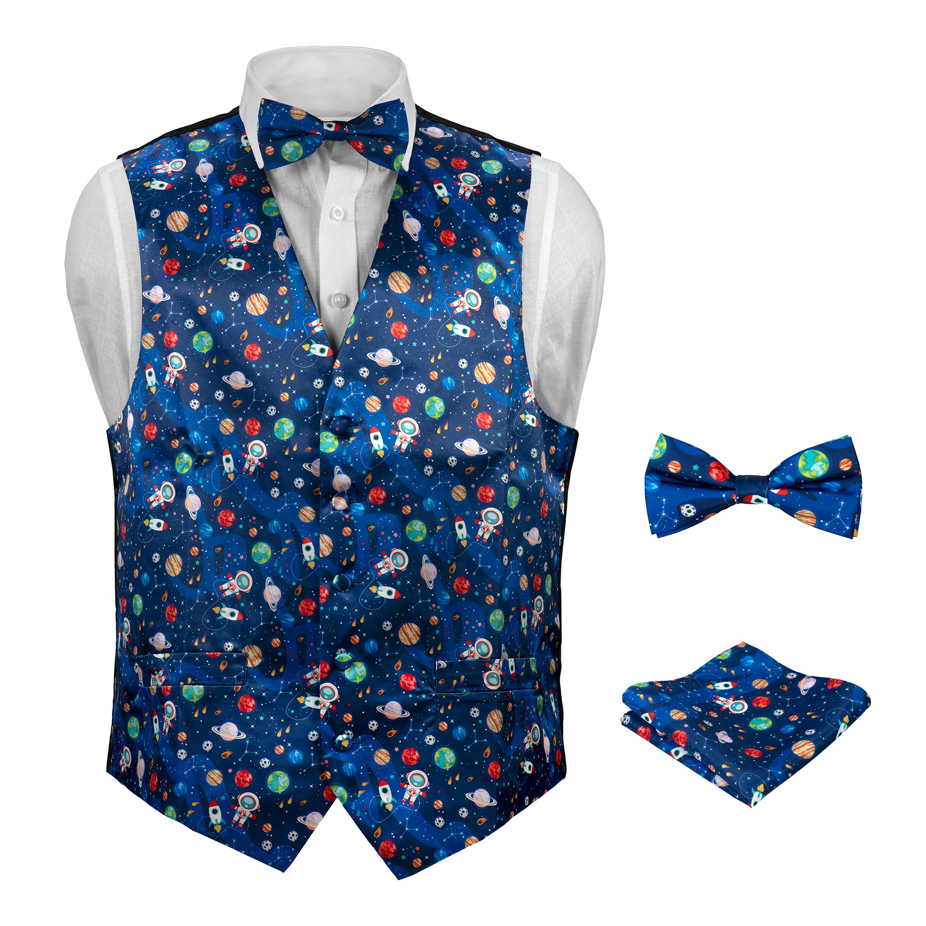 Cow Print Vest for Men | Stylish Bow Tie & Hanky Set