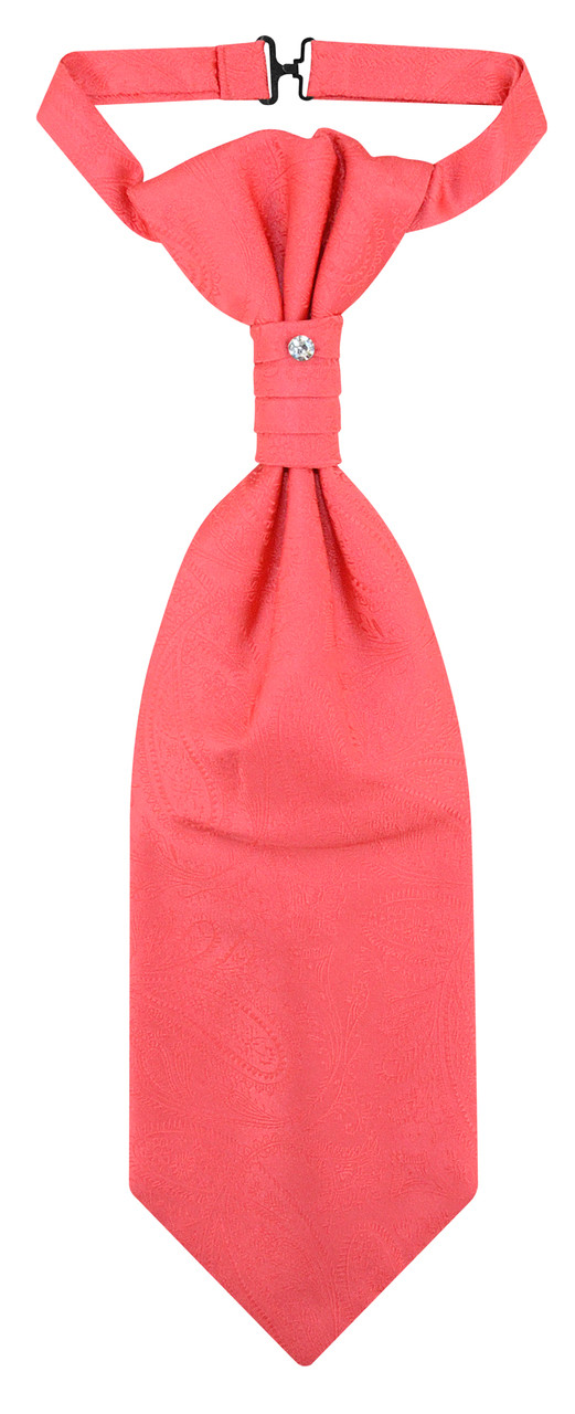 Coral Pink Ascot Tie | Paisley Design Pretied Men's Cravat Necktie ...