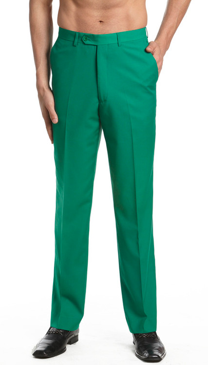 Men's Emerald Green Dress Pants | Trendy Flat Front Slacks