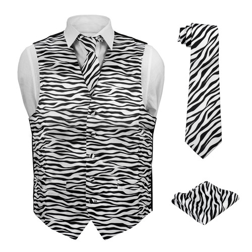 Concitor Men's Dress Vest Necktie ZEBRA Animal Pattern Design Black ...