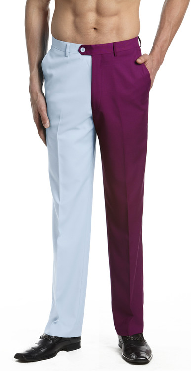 Concitor Men's Dress Pants Flat Front Trousers Baby Blue and Eggplant ...