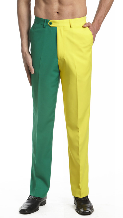 Concitor Men's Dress Pants Flat Front Trousers Emerald Green and Yellow ...