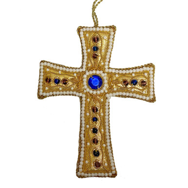 Gold Beaded Blue Stone Cross Decoration | Westminster Abbey Shop