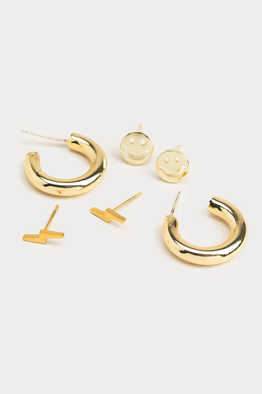 Hello Franki Hoop Smiley And Lightning Bolt Earrings for girls