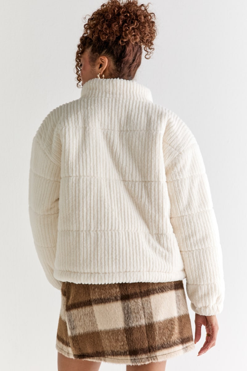 Sabrina Faux Fur Ribbed Puff Jacket | francesca's®