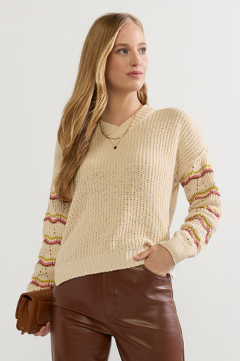 Daphne Striped Sleeve Pullover Sweater | francesca's® Daphne Striped Sleeve Pullover Sweater | francesca's®