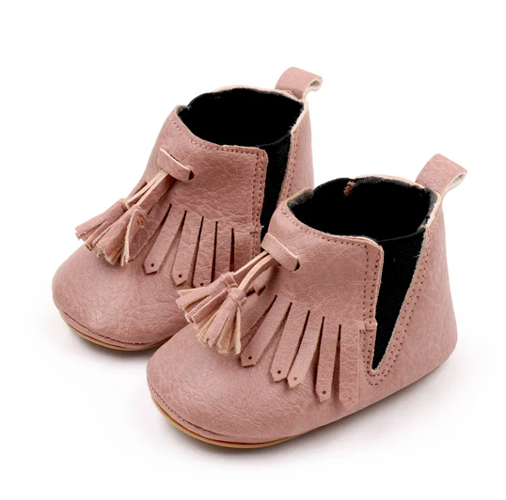 Sloane Mauve Leather Fringe Boots