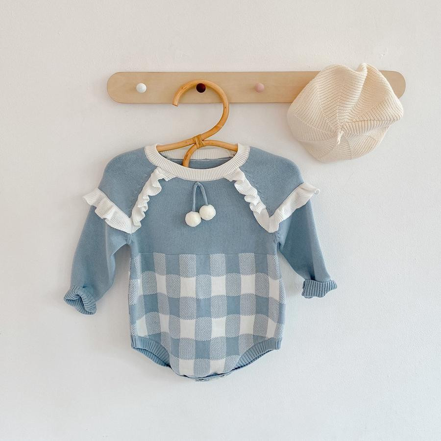 Alaska Blue Gingham Knit Romper