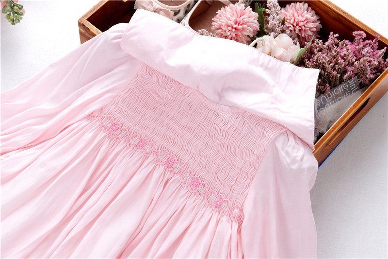 Wylie Long-Sleeve Pink Smocked Dress with Embroidery