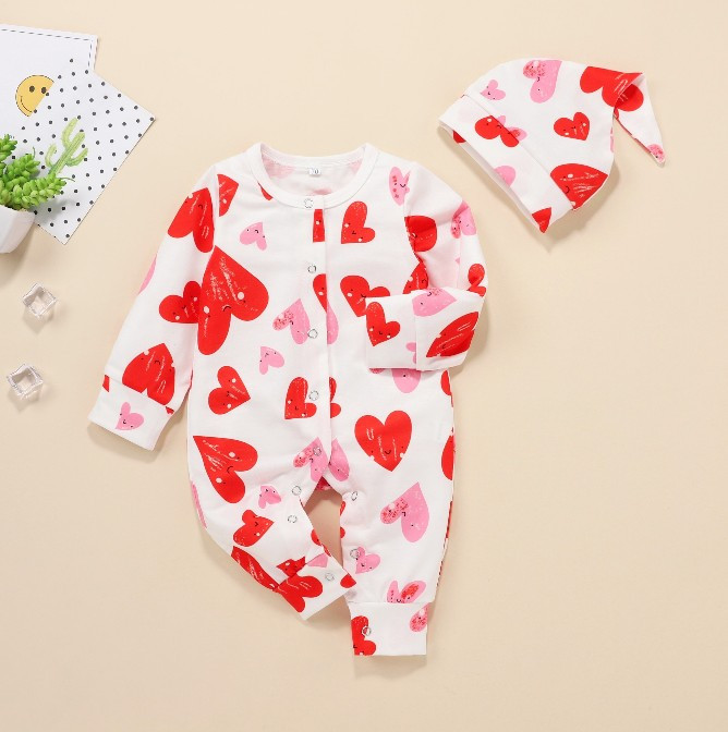 Rae Girls Heart Print Romper with Hat