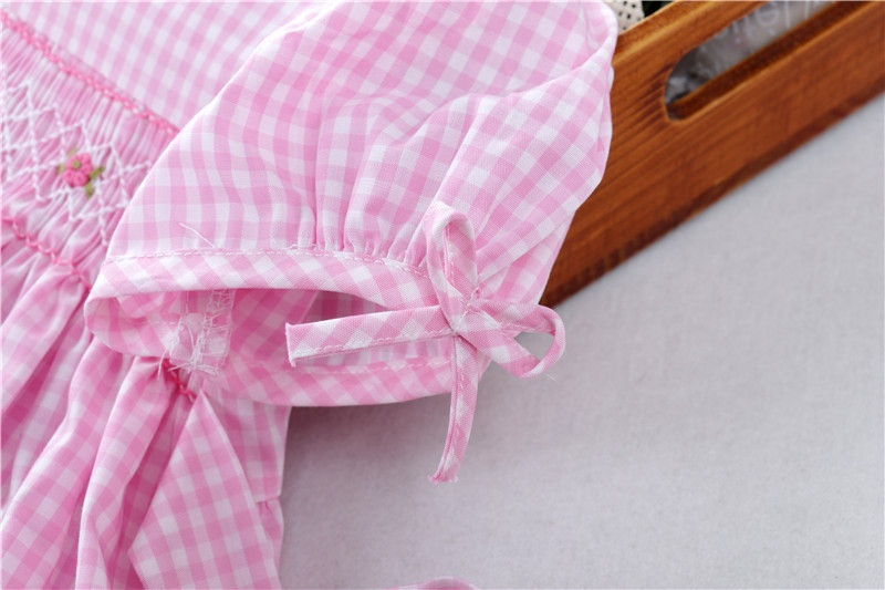 Courtney Pink Gingham Smocked Dress with Embroidery