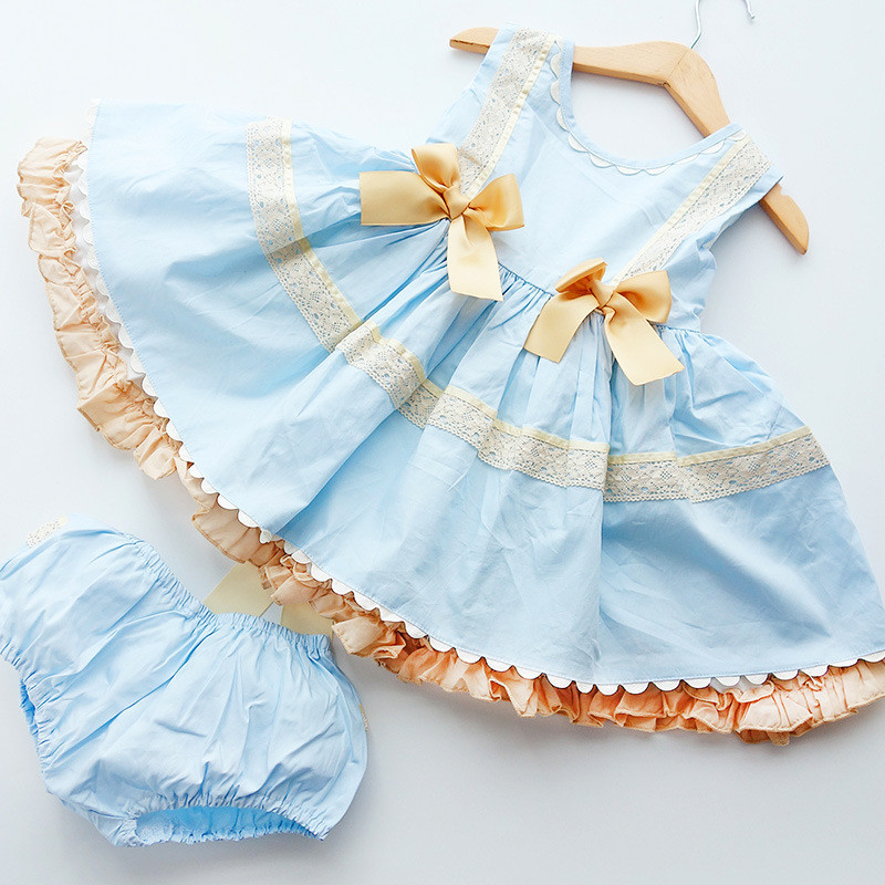 Romina Blue and Gold Spanish Ruffle Dress