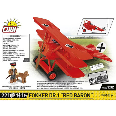 COBI #2996 Fokker Dr.1 Red Baron-221 pce - Bay Hobbies