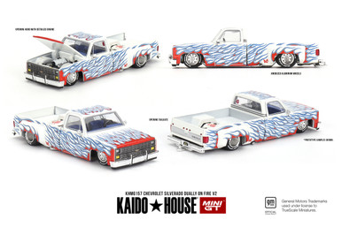Mini GT #MGTKHMG157 1/64 Chevrolet Silverado Dually on Fire V2 - Bay ...