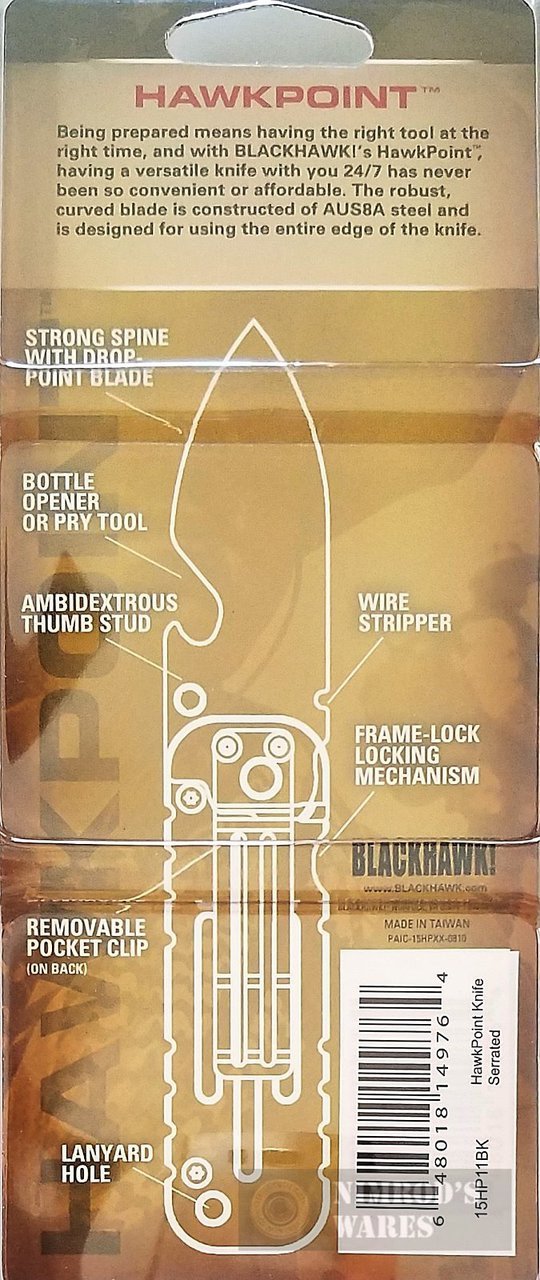 BLACKHAWK Hawkpoint FOLDING KNIFE Serrated EDGE 15HP11BK - Nimrod's Wares