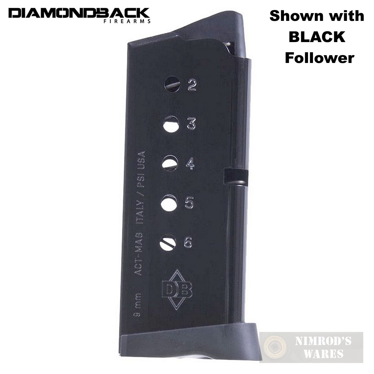 Diamondback DB9 9mm 6 Round MAGAZINE 3-PACK Flat Bottom Plate DB9-MAG ...