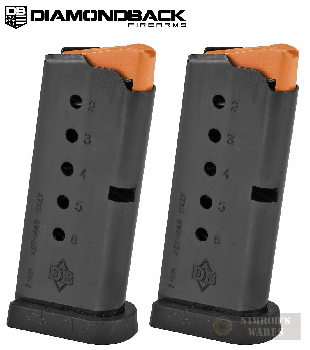 Diamondback DB9 GEN 4 9mm 6 Round MAGAZINE 2-PACK Flat Bottom Plate DB9 ...