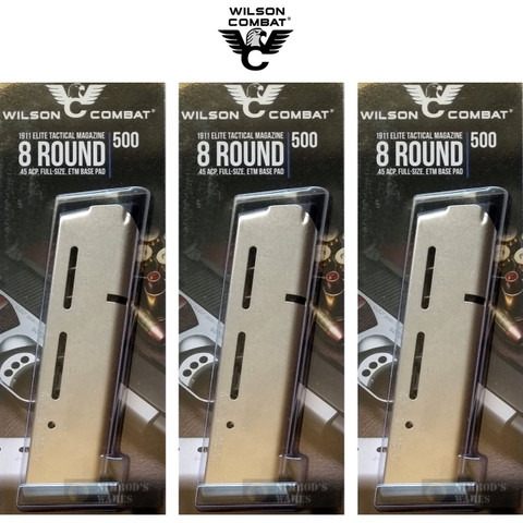 3-PACK Wilson Combat 500 1911 ELITE Tactical 45ACP 8Rd Gov't Magazine ...
