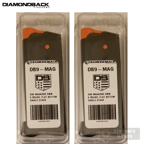 Diamondback DB9 9mm 6 Round MAGAZINE 2-PACK Flat Bottom Plate DB9-MAG ...