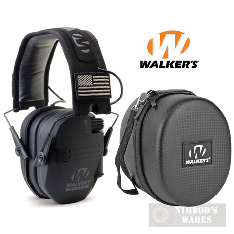 Walker's RAZOR Slim Ear Muffs PATRIOT 2X Flag Patches + CASE GWP ...