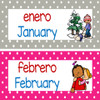 Bilingual Polka Dot Calendar Set and Classroom Decorations