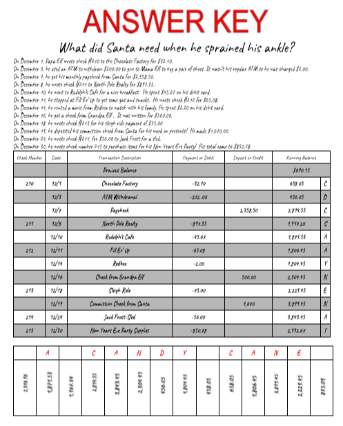 Checkbook Register Santa Riddle