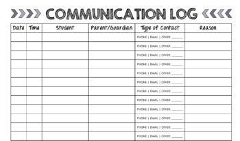 FREEBIE Parent/Guardian Communication Log