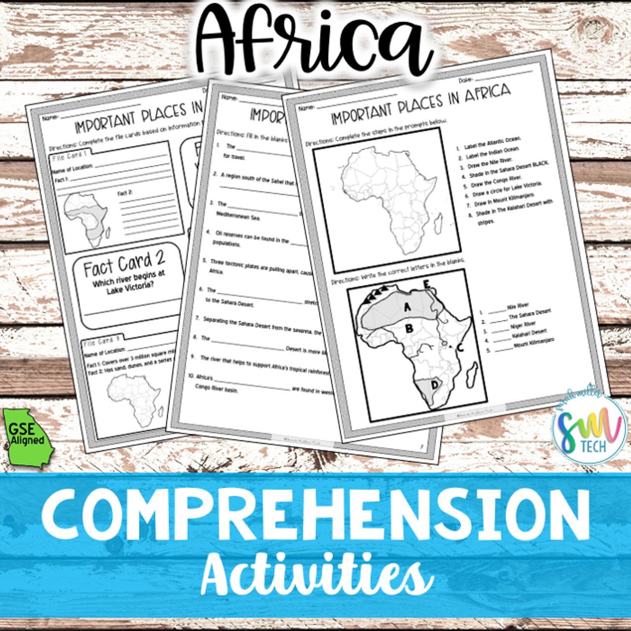 Geography in Africa Reading Activity Packet (SS7G1, SS7G1a)