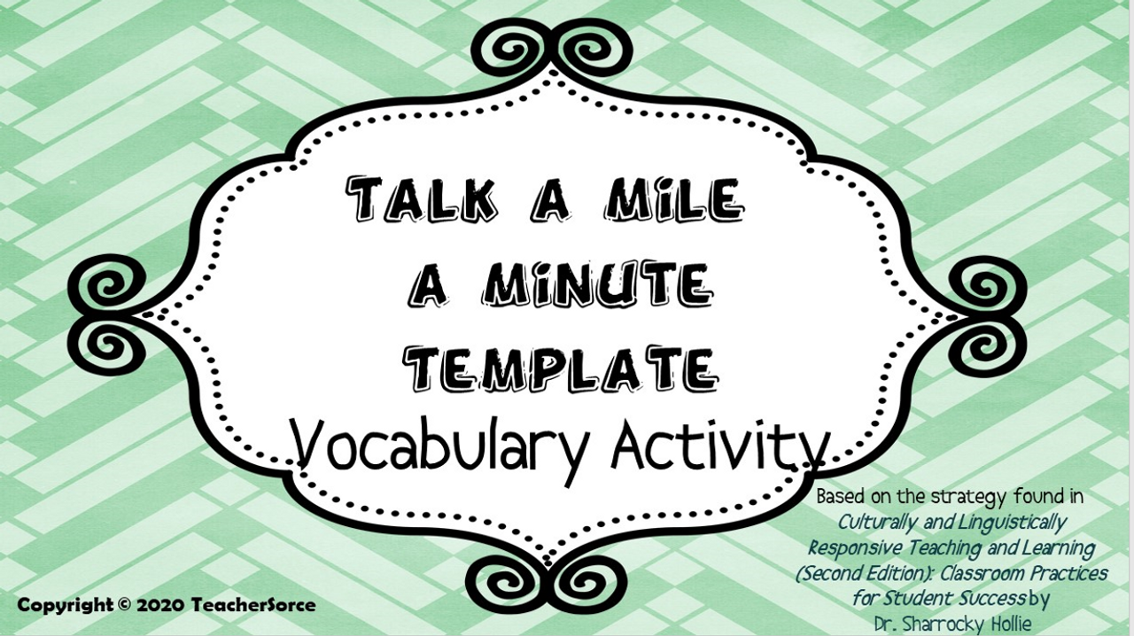 Vocabulary Activity: Talk a Mile a minute - Amped Up Learning