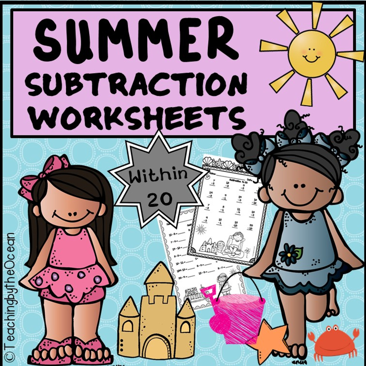Summer Subtraction to 20 Fact Fluency Worksheets - Amped Up Learning