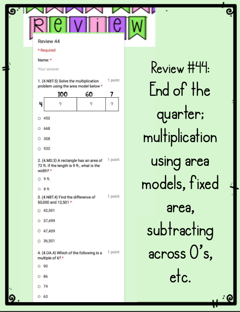 Distance Learning 1st Nine Weeks Spiral Review Google Classroom for 4th ...