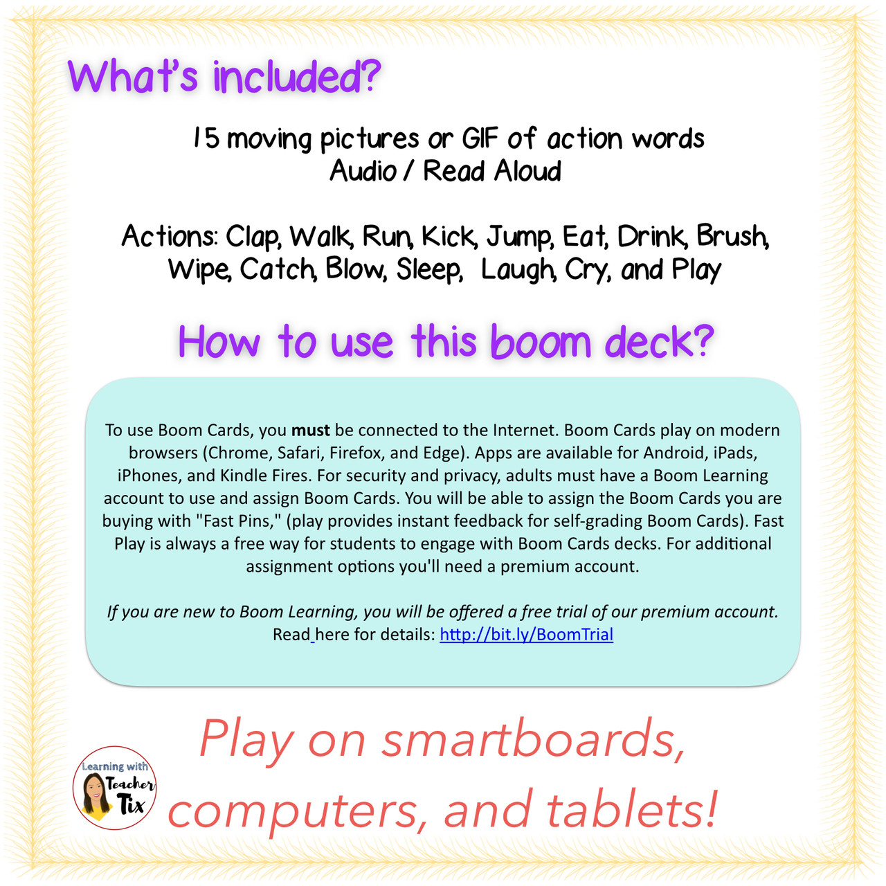 Identifying Action Words with Animated GIF Boom Cards set 1