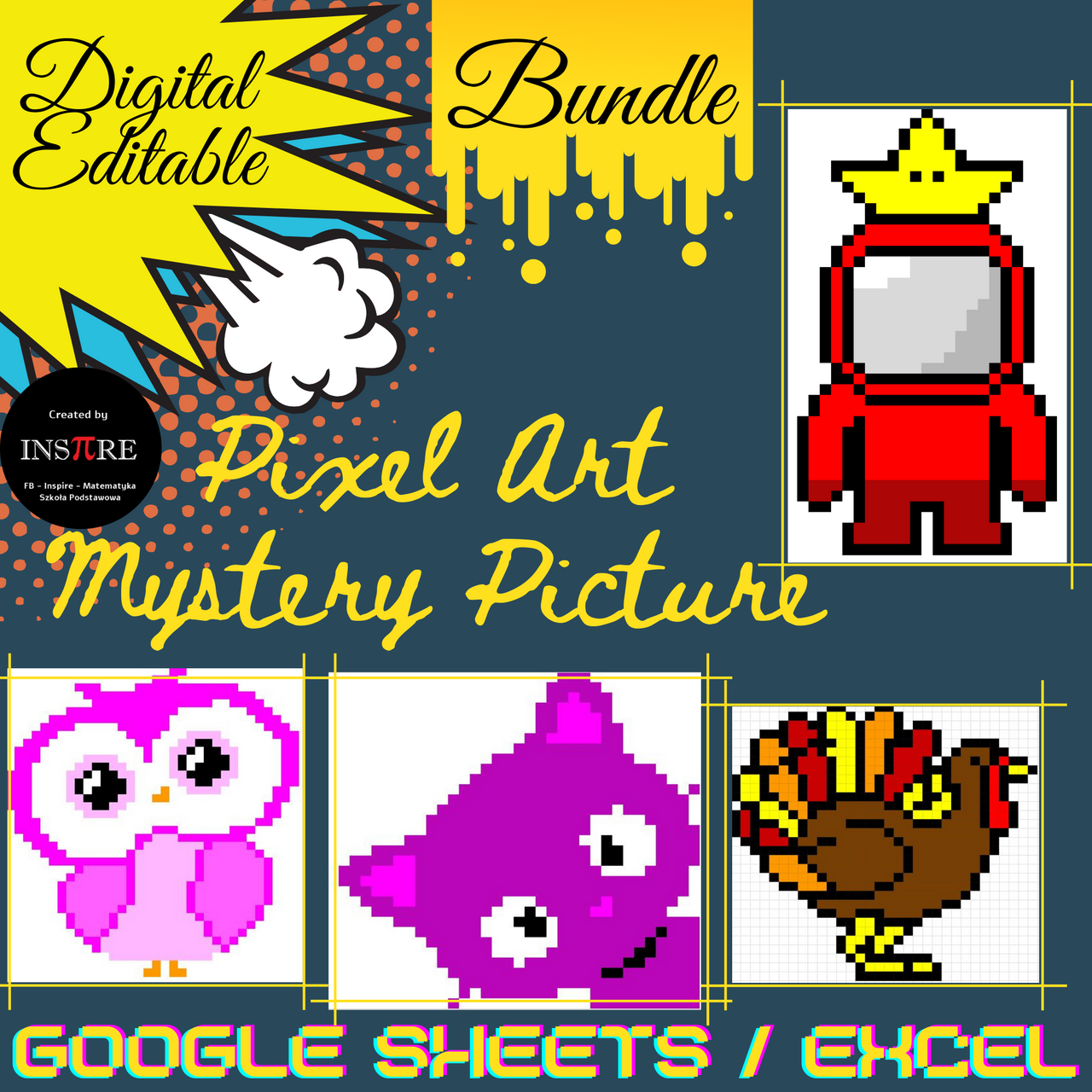 DIGITAL Spaceman, Owl, Kitty, Turkey - Math Pixel Art Mystery Picture ...
