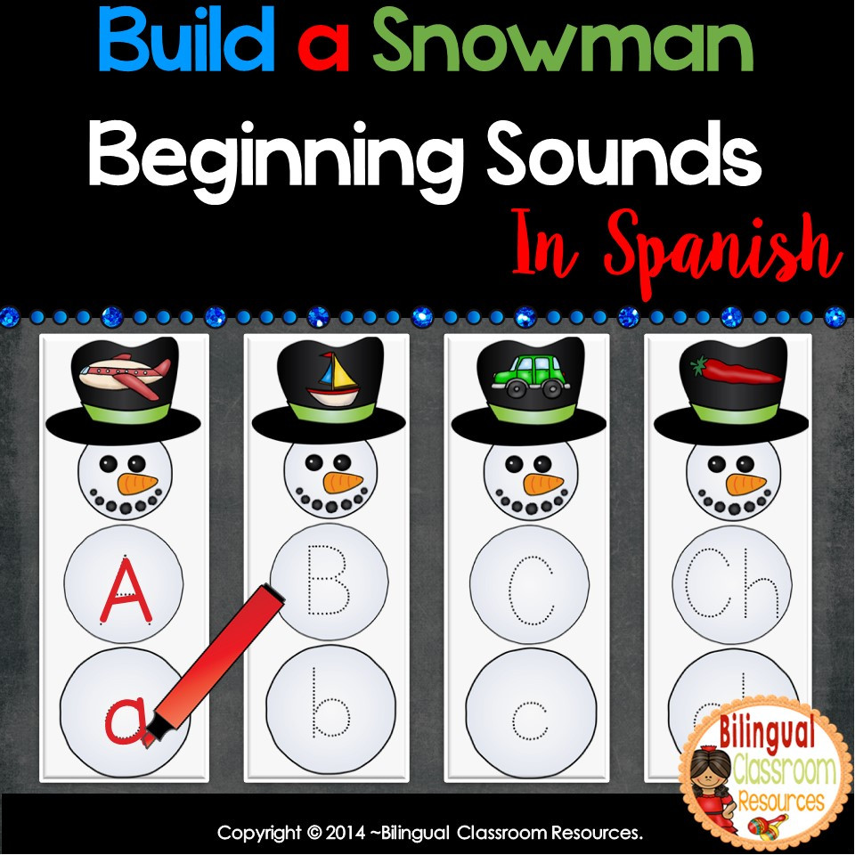 FREE Build a Snowman Beginning Sounds In Spanish-Sonidos Iniciales