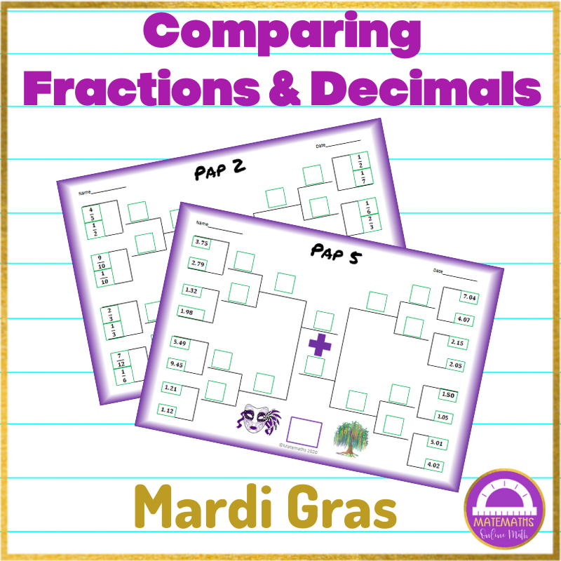 Mardi Gras Comparing Fractions and Decimals Activity