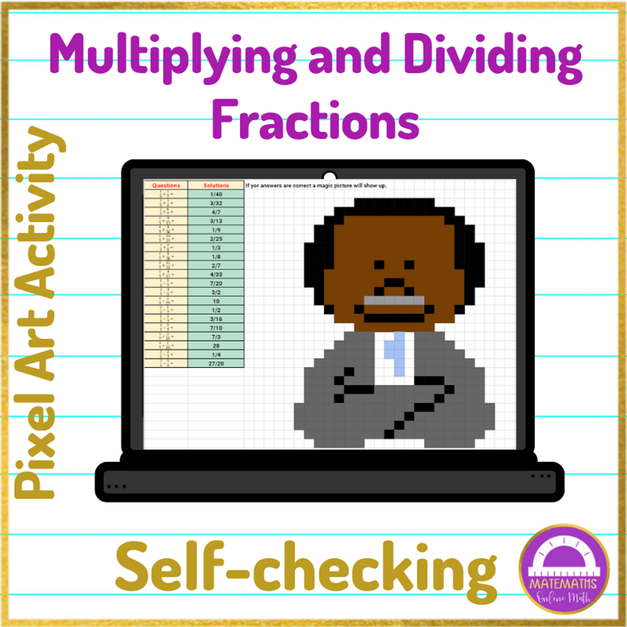 Multiplying and Dividing Fractions Pixel Art Activity Martin Luther King