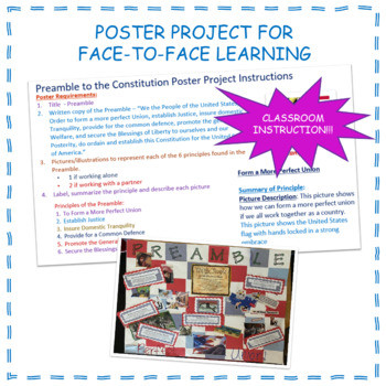 Preamble to the Constitution Poster Google Classroom Activity Distance ...