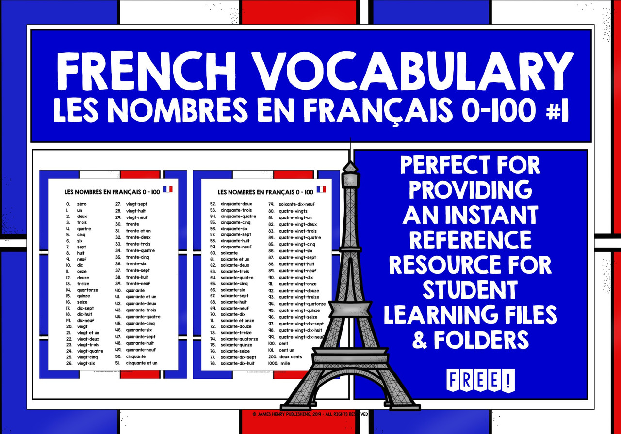 FRENCH NUMBERS 0-100 REFERENCE LIST #1