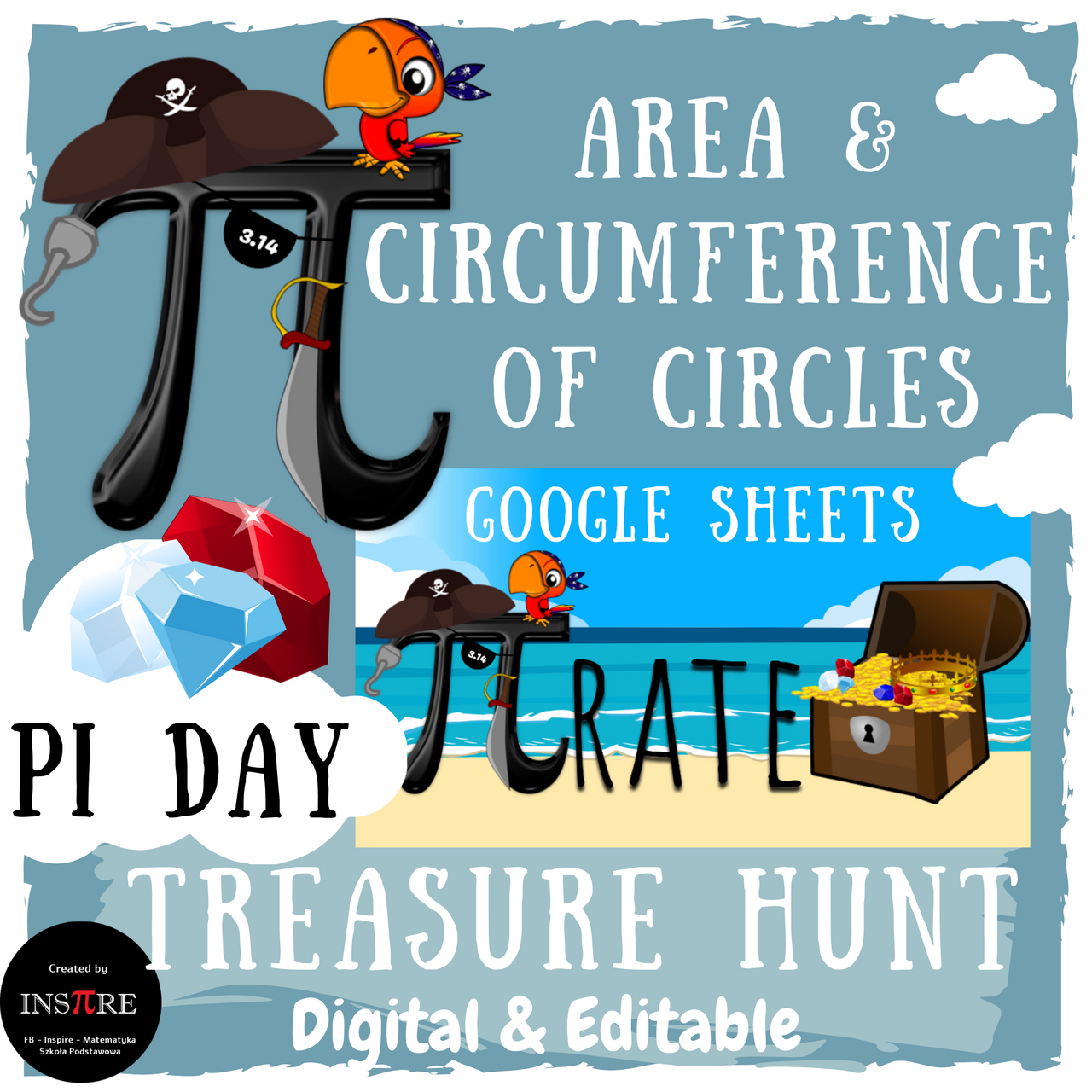 Pi Day DIGITAL Math Circumference & Area of a Circle | Pirate Treasure ...