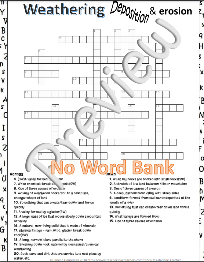 5th Grade Science~Weathering, Deposition, Erosion~Crossword Puzzle~NO PREP
