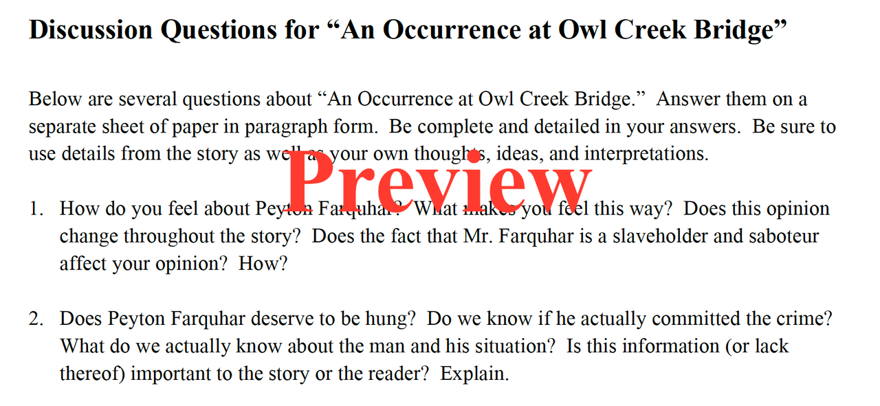 "An Occurrence at Owl Creek Bridge" Lesson and Activity Pack