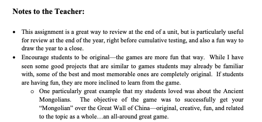 Student-Created Board Games: A Review Project with Rubric