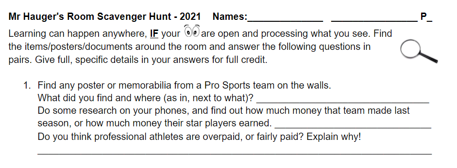 Scavenger Hunt Around Your Classroom Walls for Posters, Expectations ...