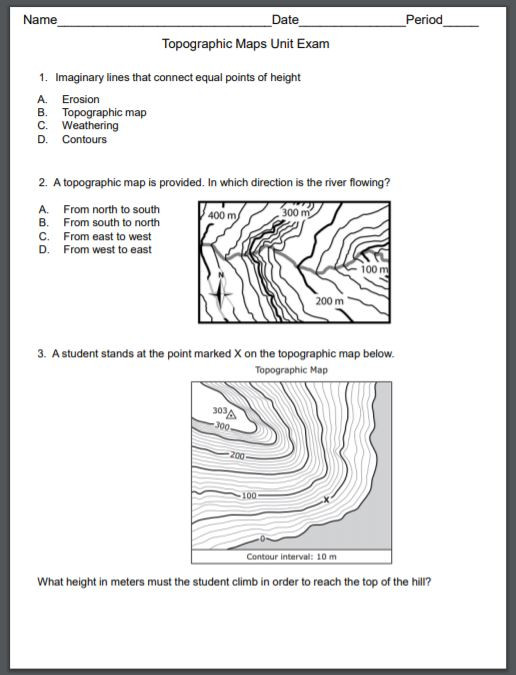 Topographic Maps Exam - Amped Up Learning