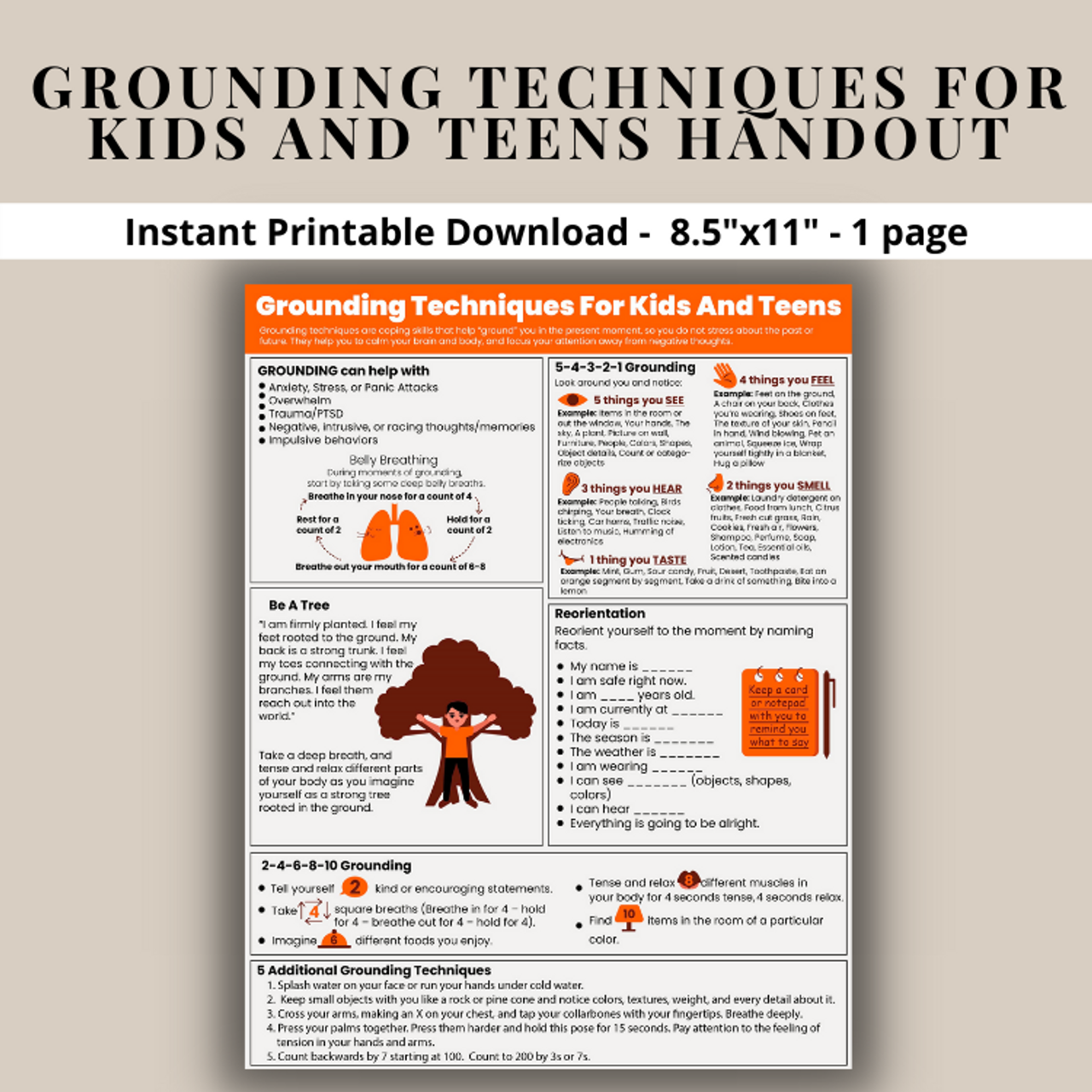 Mindfulness Grounding Coping Skills Anxiety-Stress-Trauma-PTSD-Kids ...