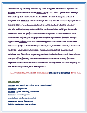 THE CRUSADES: Causes, Course, Consequences + DBQ Assessments