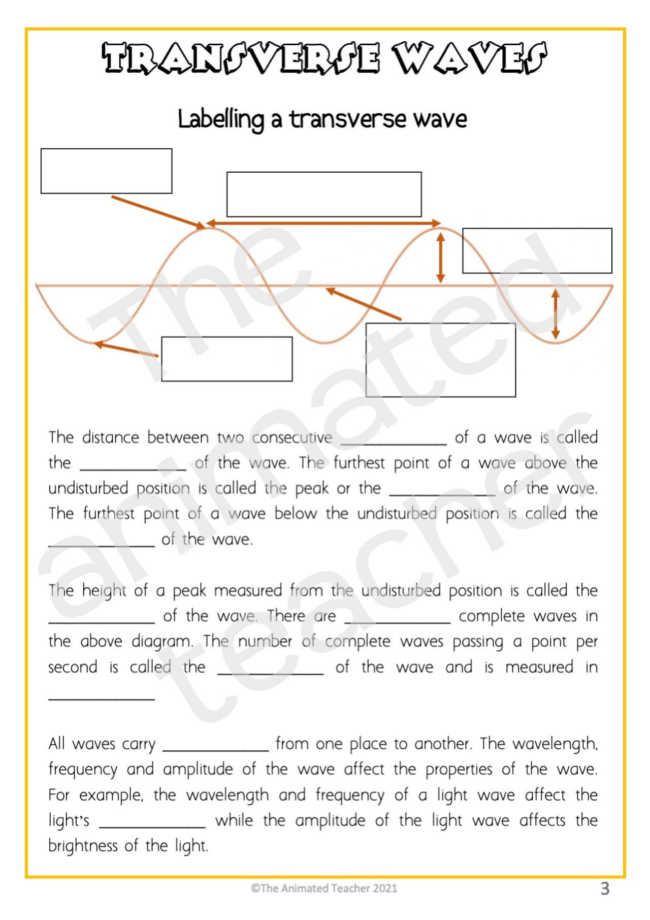 Light & Waves Doodle note worksheets