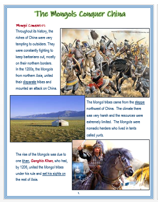 Yuan China - The Mongols Conquer China + Assessments - Amped Up Learning