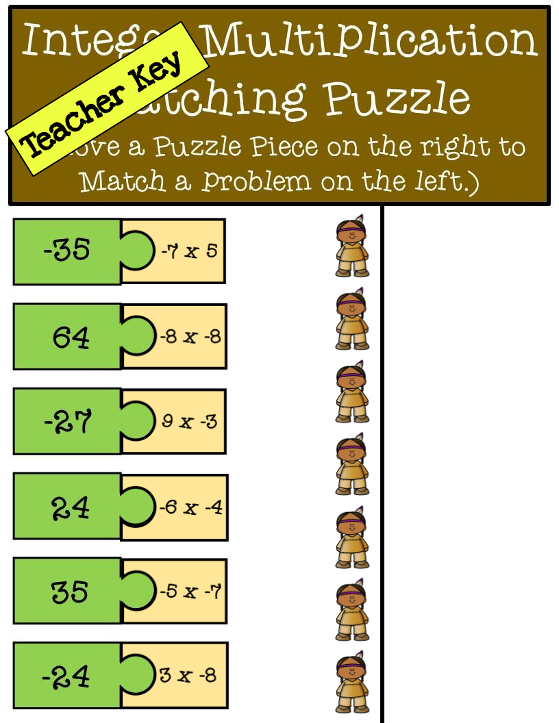 Thanksgiving Integer Multiplication and Division Puzzle Pieces